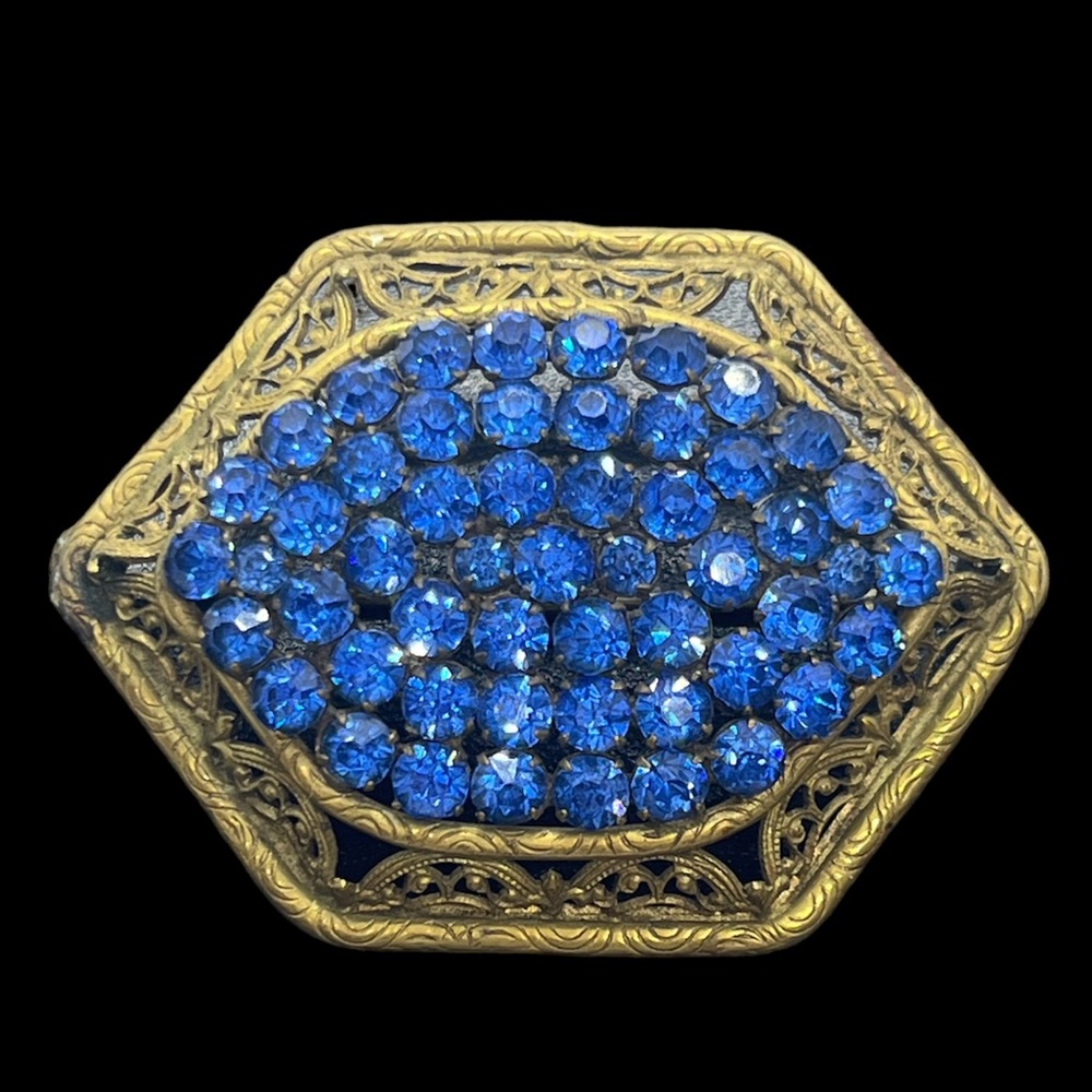 Art Deco Stunning Cobalt Blue Rhinestone Bronze Gold … - Gem